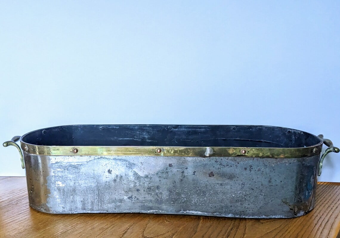 Vintage steel oval trough planter with brass handles - Oaky Doke ...