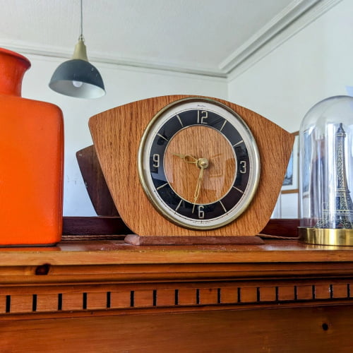 Midcentury British Bentima teak mantel clock *Working* with new quartz ...