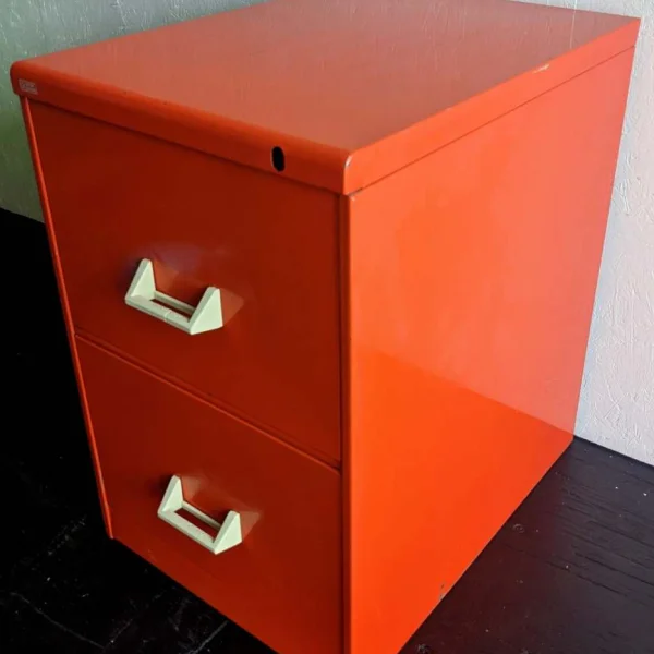 Vintage 2 drawer bright orange late 1960s filing cabinet by Ryman ...