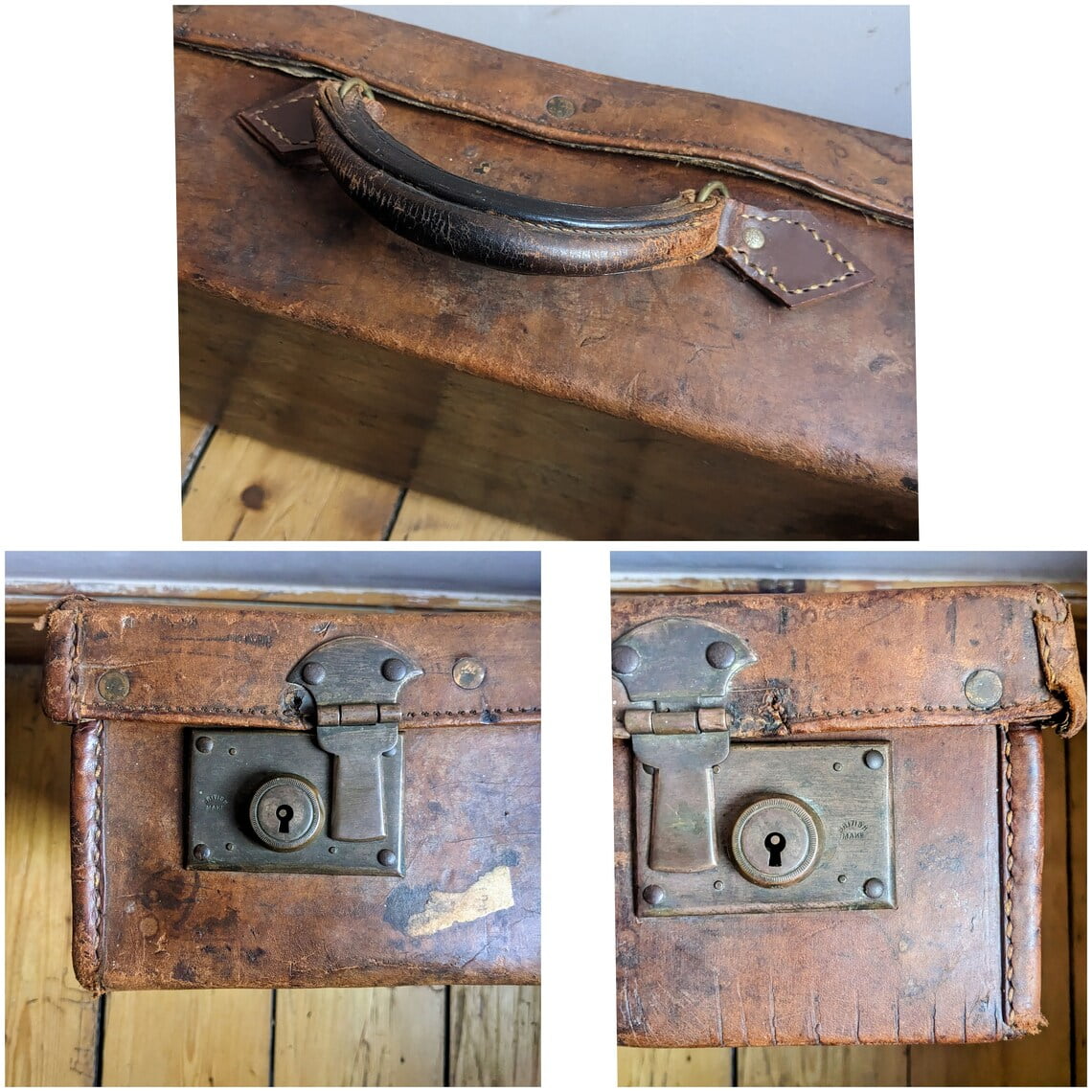 Early 20th century tan leather suitcase with beautiful patina - Oaky ...