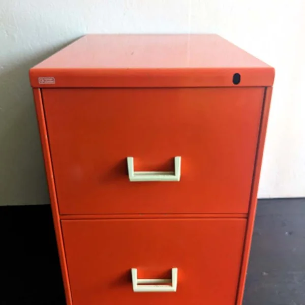 Vintage 2 drawer bright orange late 1960s filing cabinet by Ryman ...
