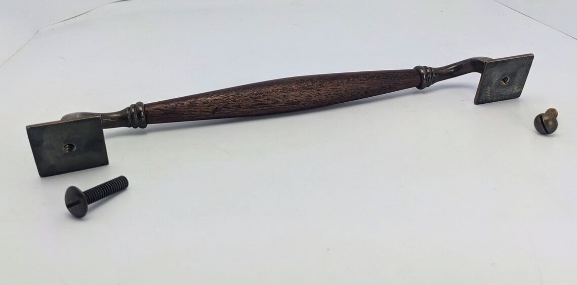 Large antique oak and brass door pull handle | Oaky Doke Vintage Home