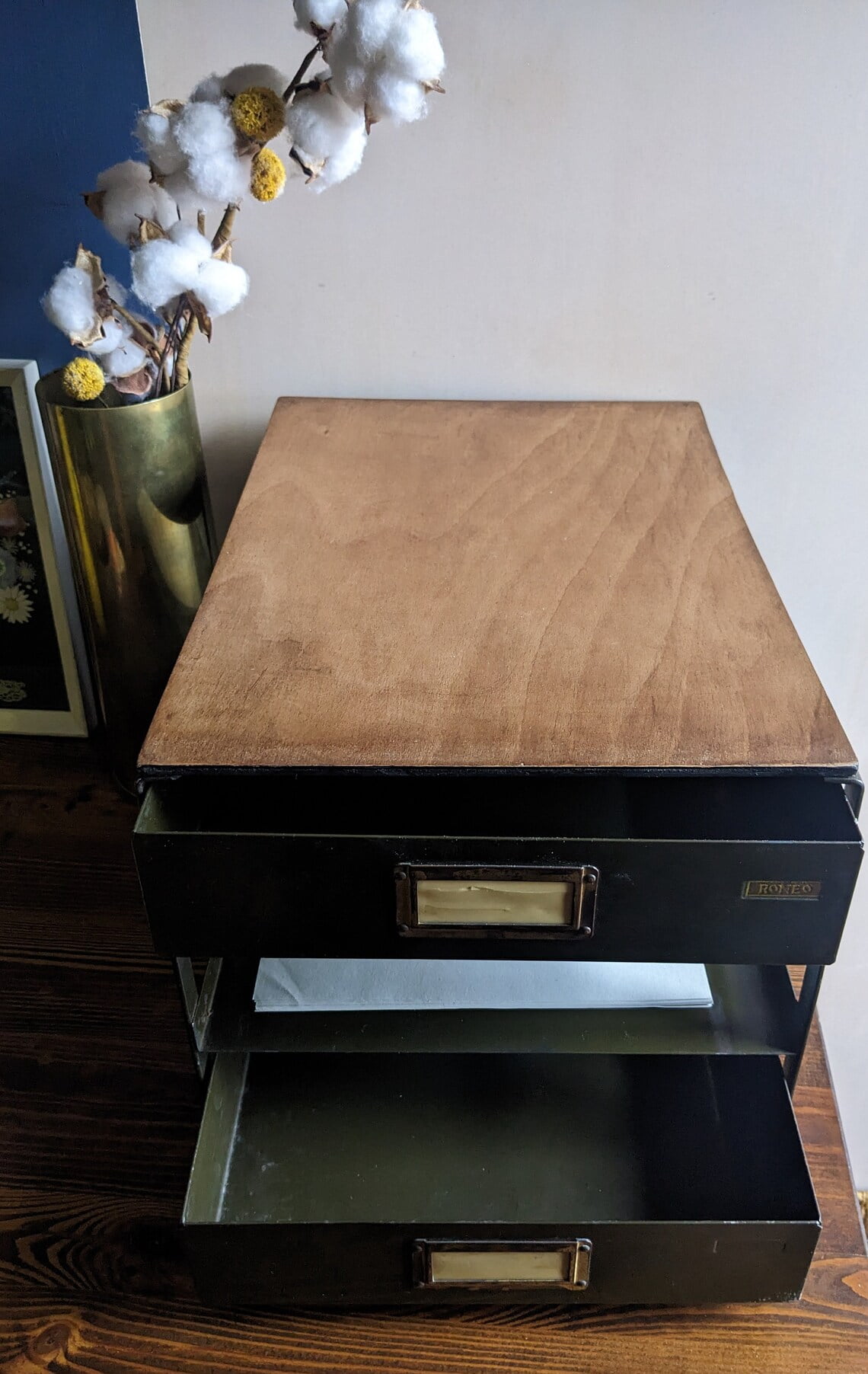 1930s set of green Roneo filing drawers with brass label holders - Oaky ...