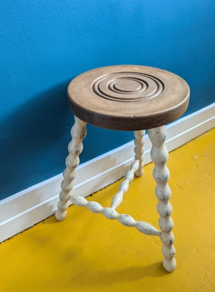 Bobbin turned tripod legged painted vintage stool | Oaky Doke Vintage Home
