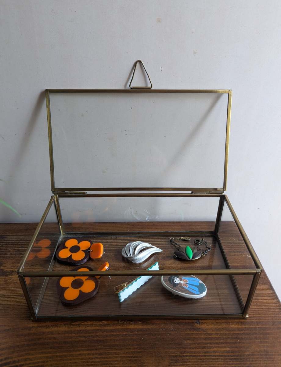 Brass and glass display case with hinged lid - Oaky Doke Vintage Home