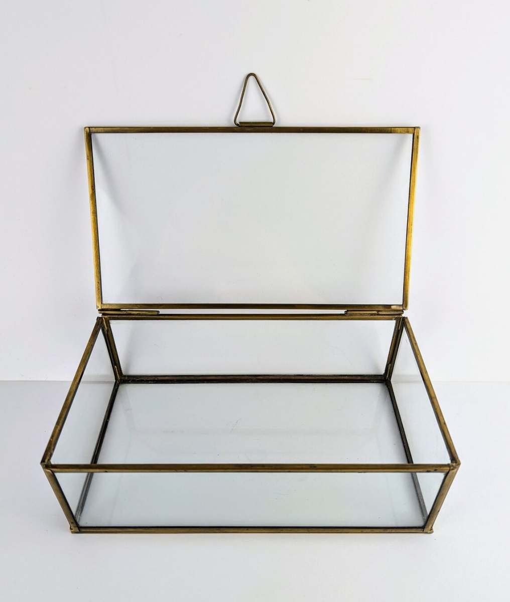 Brass and glass display case with hinged lid - Oaky Doke Vintage Home