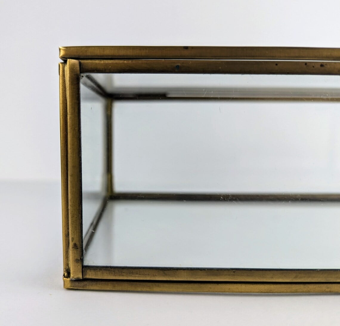 Brass and glass display case with hinged lid - Oaky Doke Vintage Home