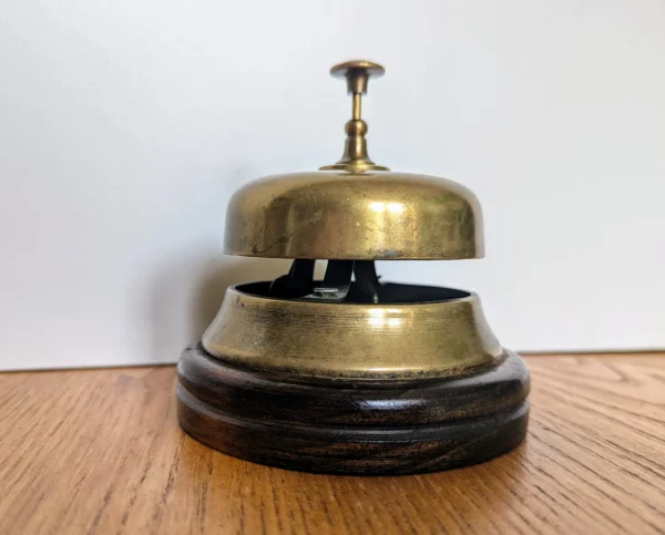 Vintage brass reception bell, ring for assistance counter top bell with ...