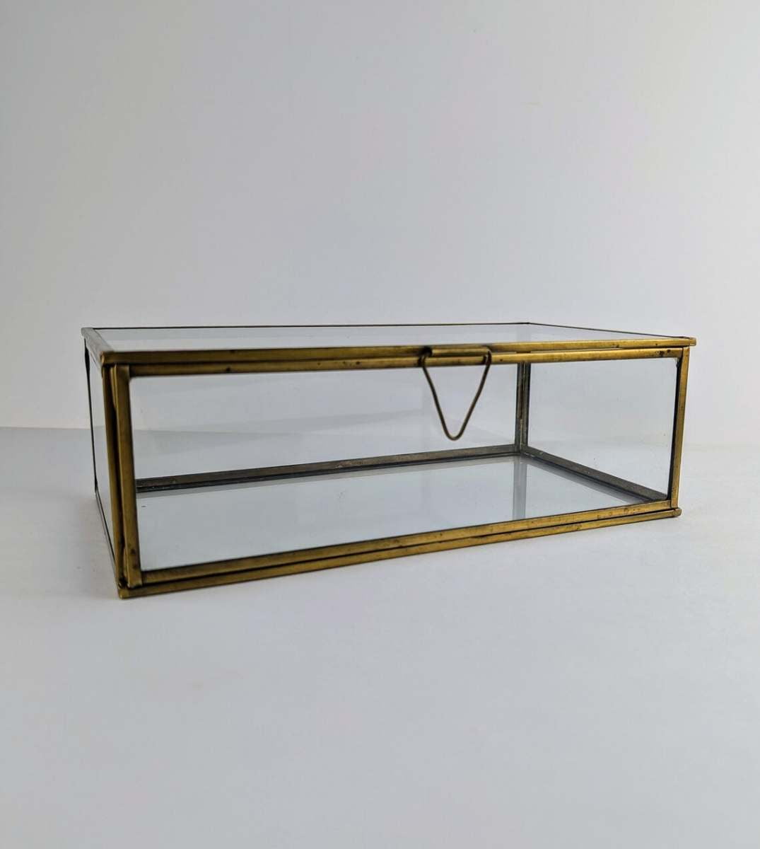 Brass and glass display case with hinged lid - Oaky Doke Vintage Home