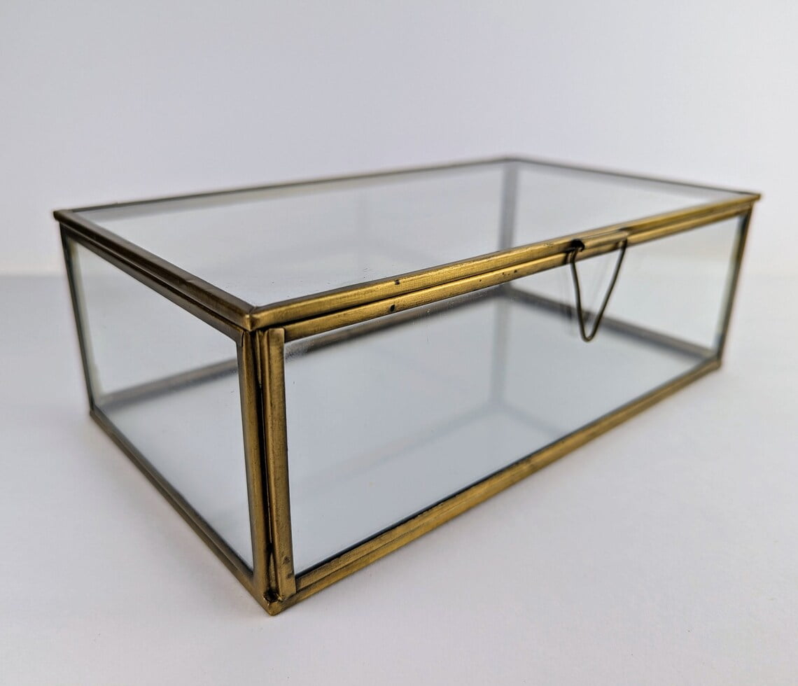 Brass and glass display case with hinged lid - Oaky Doke Vintage Home