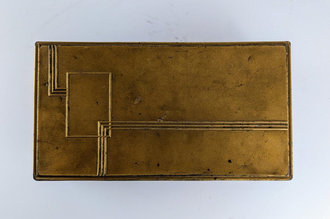 Art Deco circa 1920s State Express cigarette tin, gold tone trinket box ...