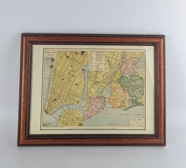 1920s map of New York in solid wood frame | Oaky Doke Vintage Home