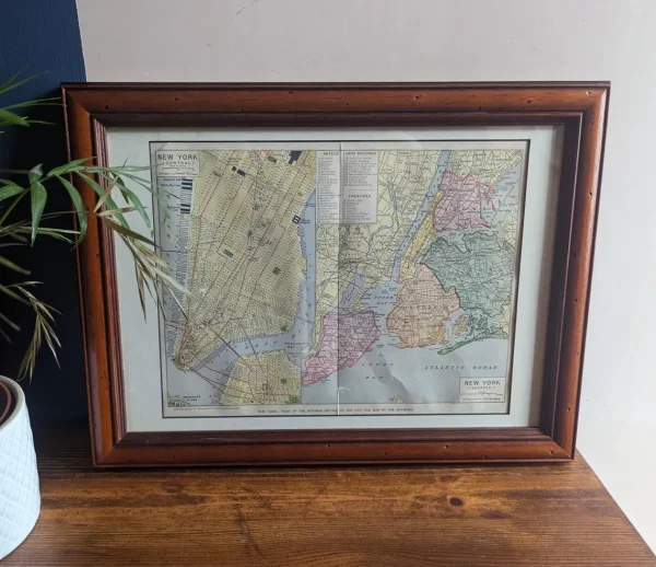 1920s map of New York in solid wood frame | Oaky Doke Vintage Home