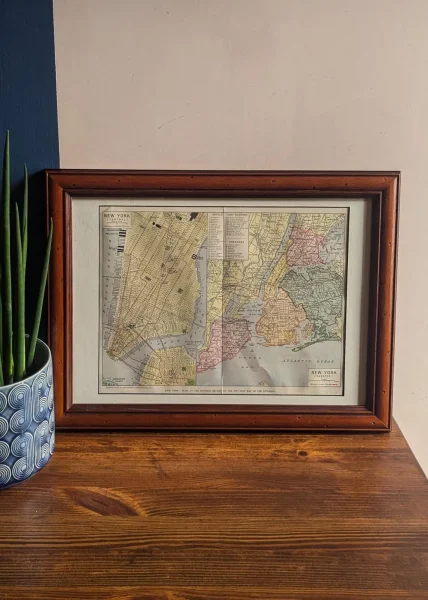 1920s map of New York in solid wood frame | Oaky Doke Vintage Home