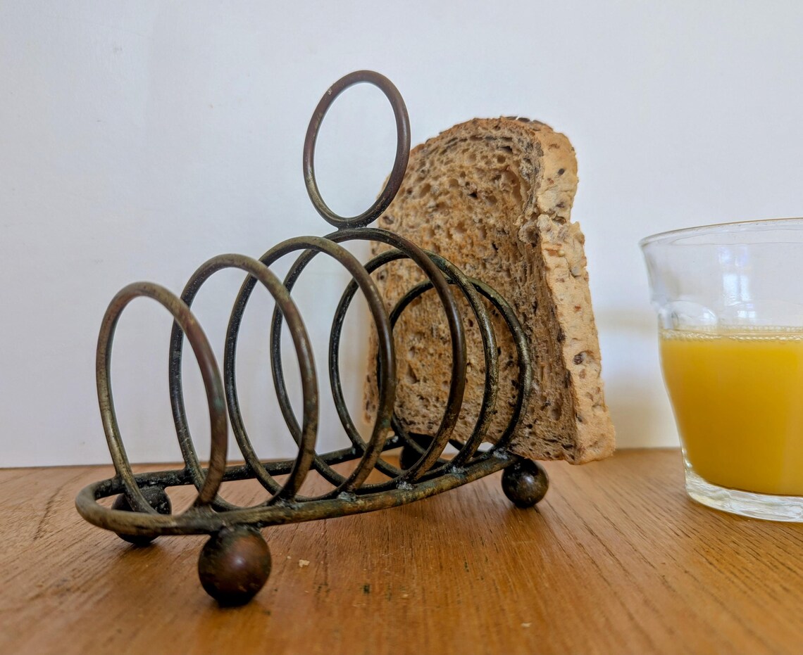 Muted brass early 20th century toast rack - Oaky Doke Vintage Home