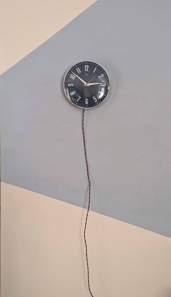 1960s Metamec dark blue electric wall clock, new burgundy twill cable ...