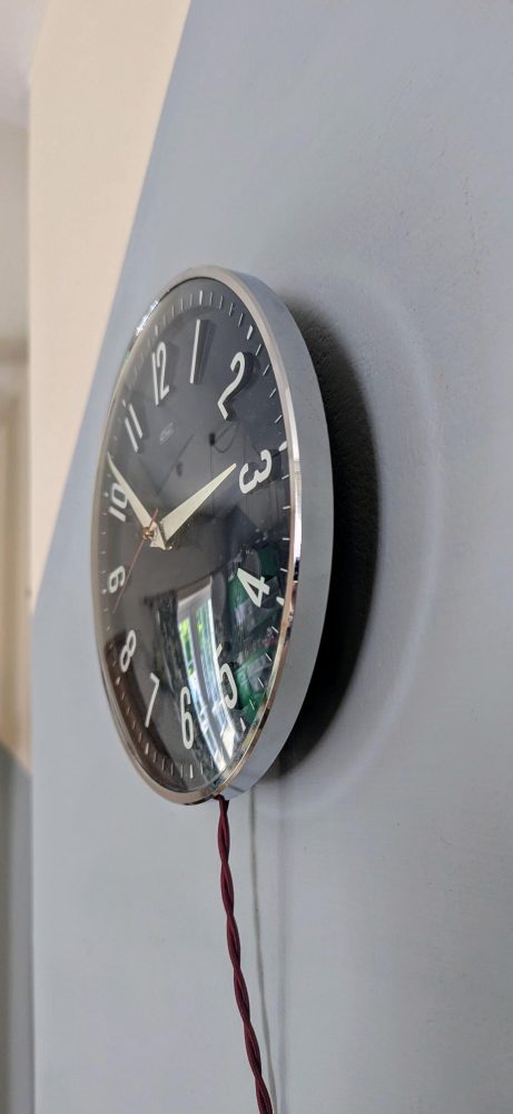 1960s Metamec dark blue electric wall clock, new burgundy twill cable ...