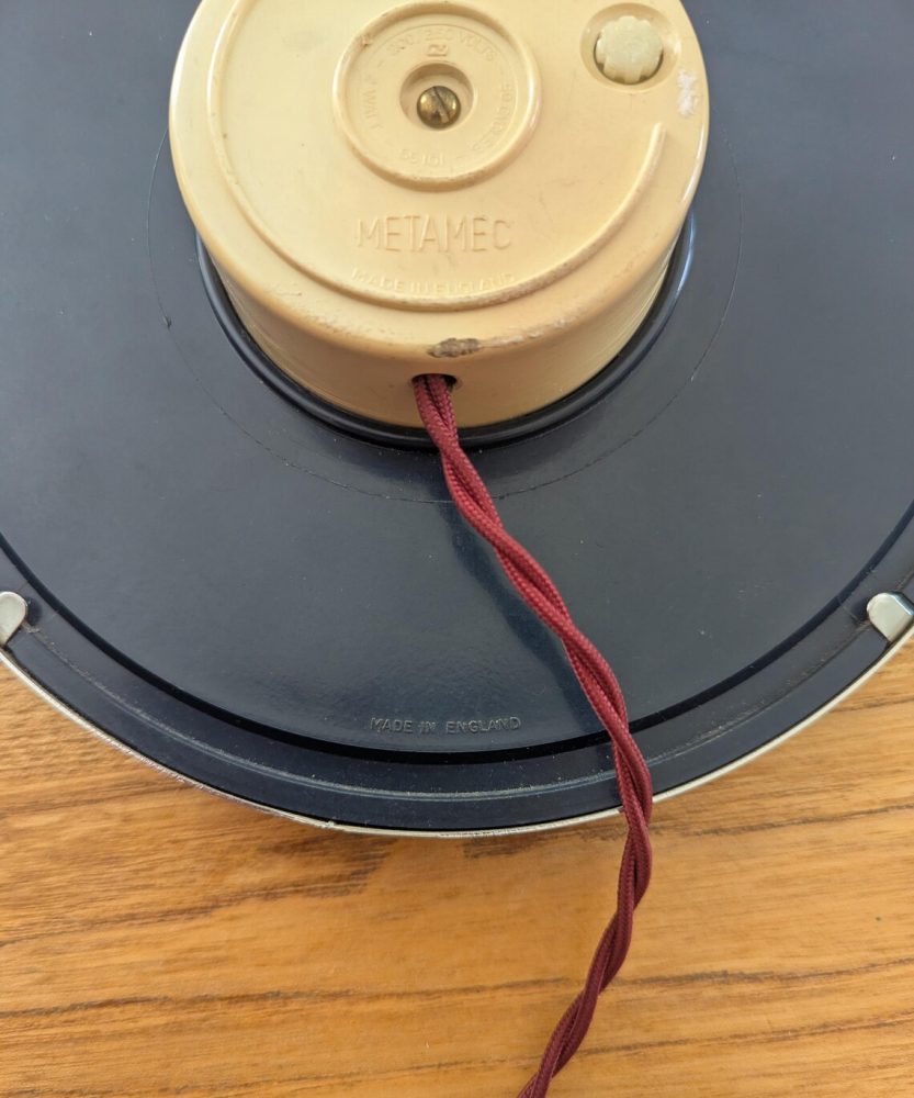 1960s Metamec dark blue electric wall clock, new burgundy twill cable ...