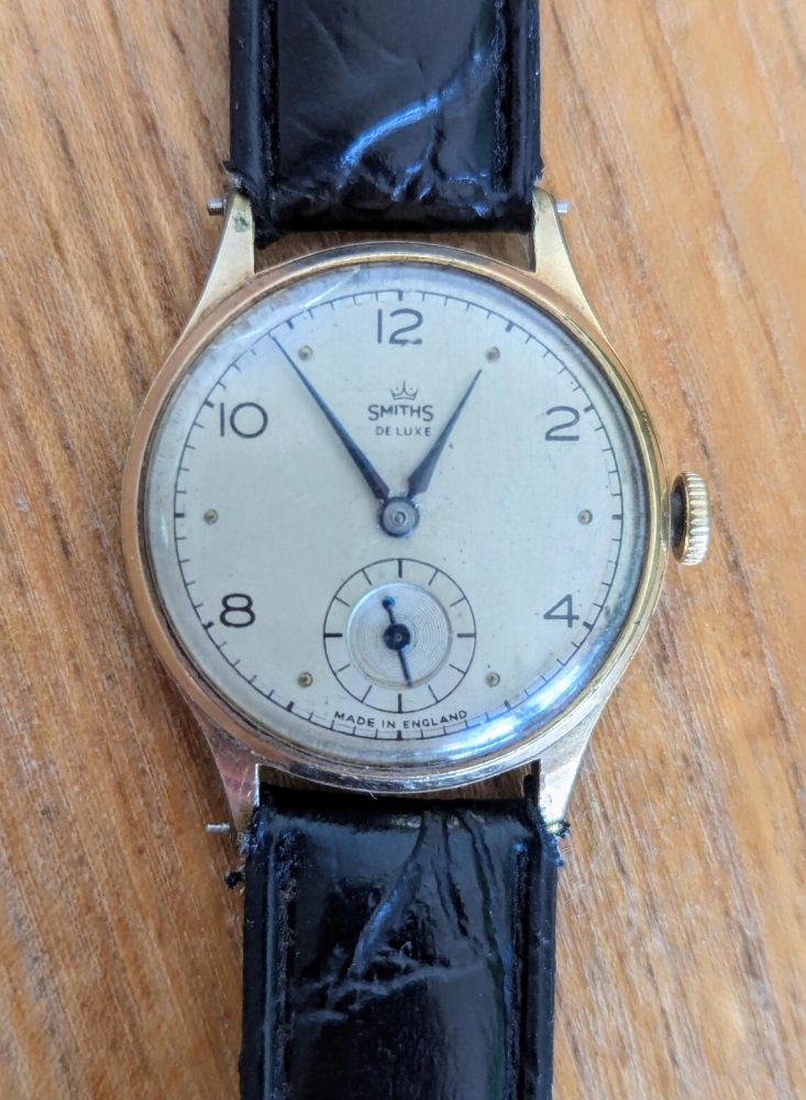 Midcentury Smith’s De Luxe watch, unisex British watch with leather ...