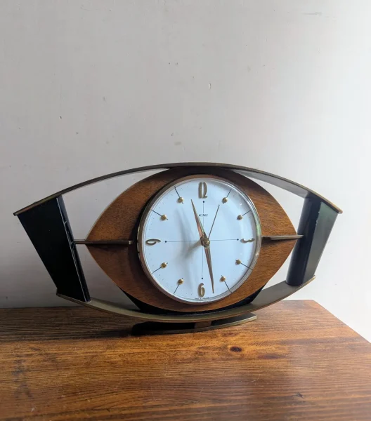 Midcentury Metamec teak and gold eye shape mantel clock with new ...