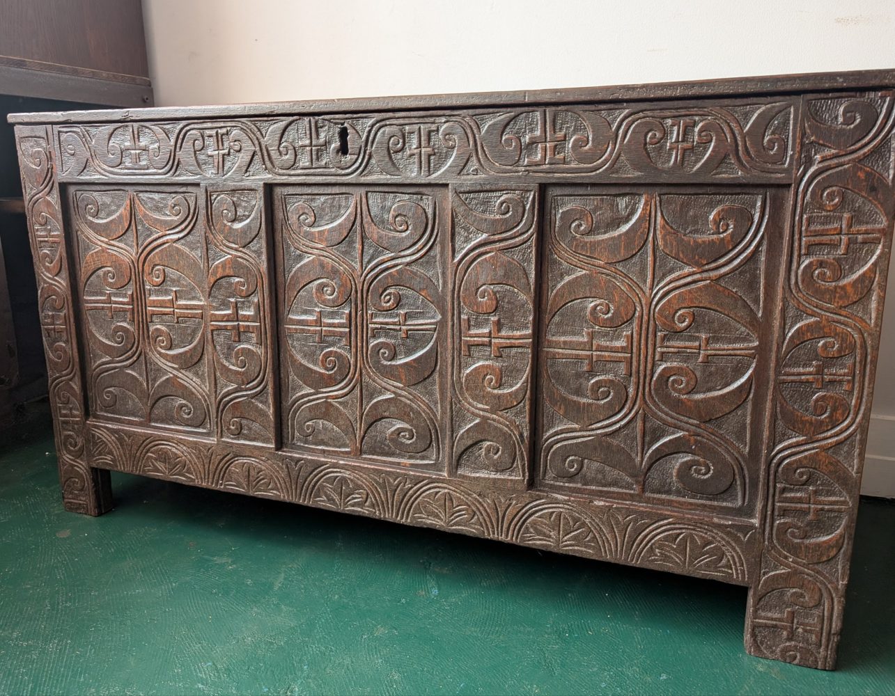 17th Century heavily carved coffer - Oaky Doke Vintage Home
