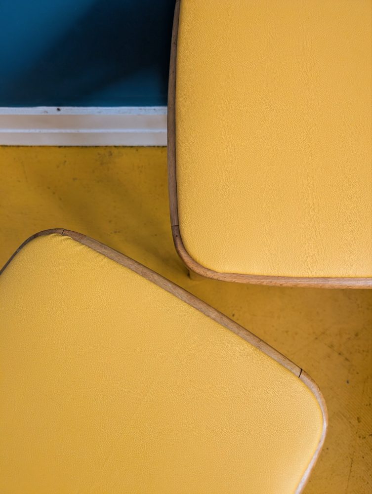 Pair of vintage beech wood kitchen stools with newly reupholstered faux ...