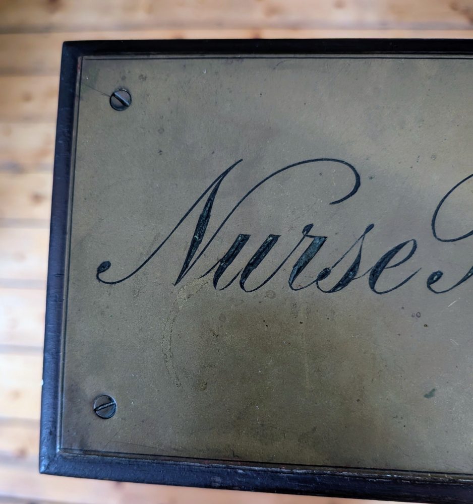 Early 20th century brass and oak hand engraved sign for the room of ...