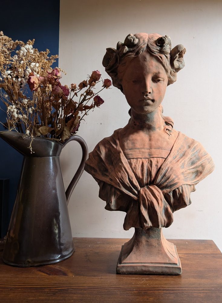 Vintage terracotta bust of a woman with flowers in her hair | Oaky Doke ...