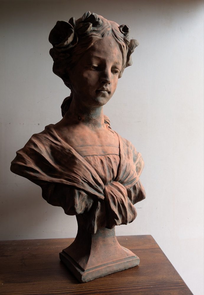 Vintage terracotta bust of a woman with flowers in her hair | Oaky Doke ...
