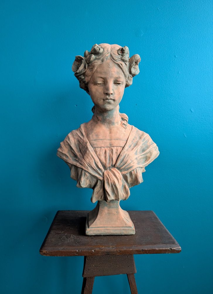 Vintage terracotta bust of a woman with flowers in her hair | Oaky Doke ...