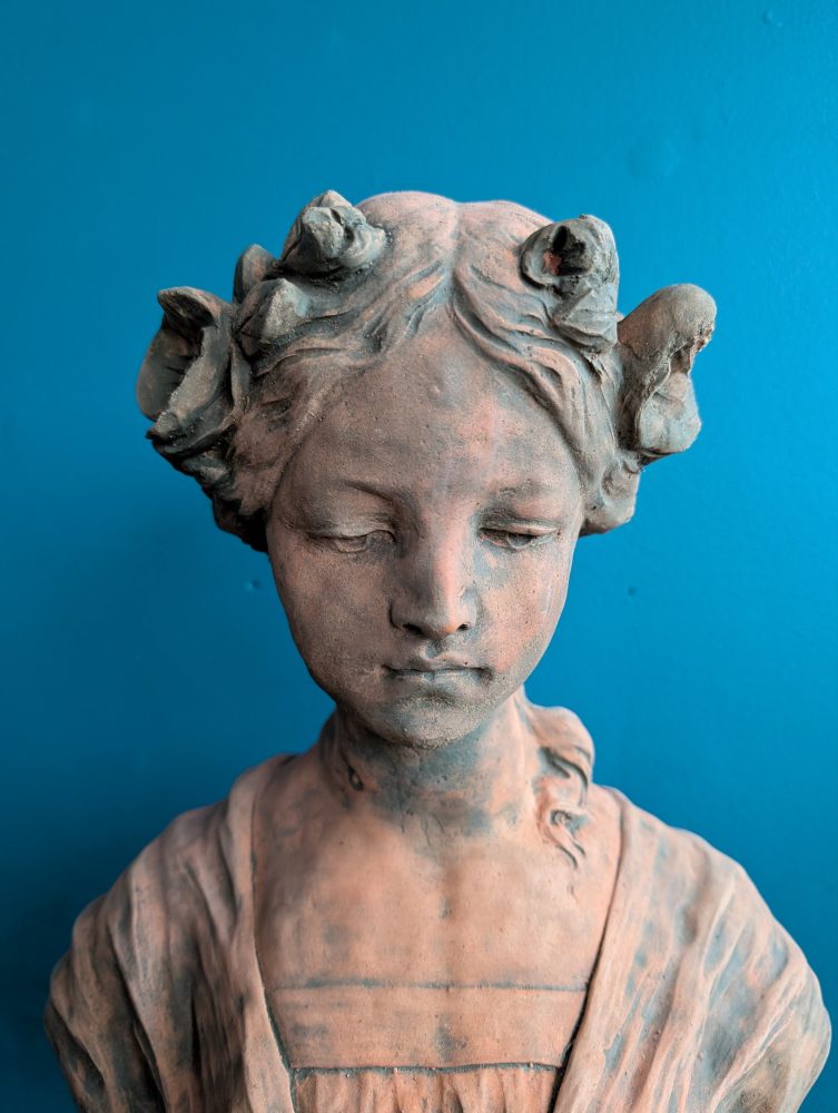 Vintage terracotta bust of a woman with flowers in her hair | Oaky Doke ...
