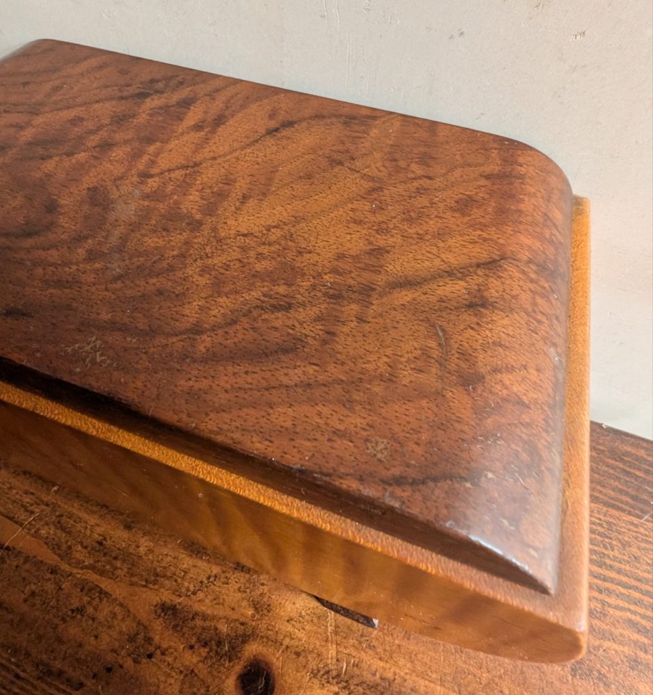 Art Deco flame maple and oak music box | Oaky Doke Vintage Home
