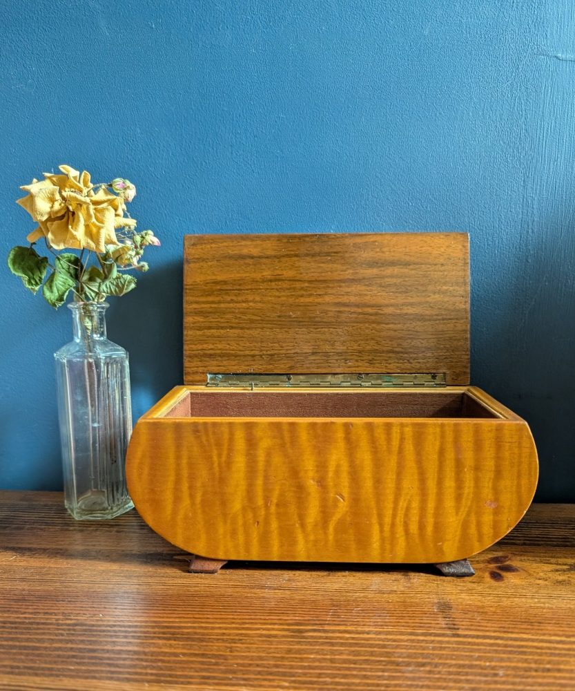 Art Deco flame maple and oak music box | Oaky Doke Vintage Home