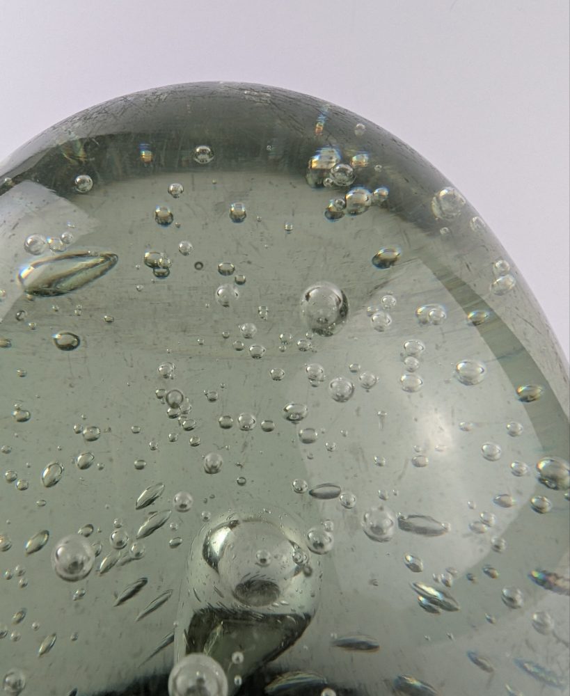 Large green glass dump with bubbles - Oaky Doke Vintage Home