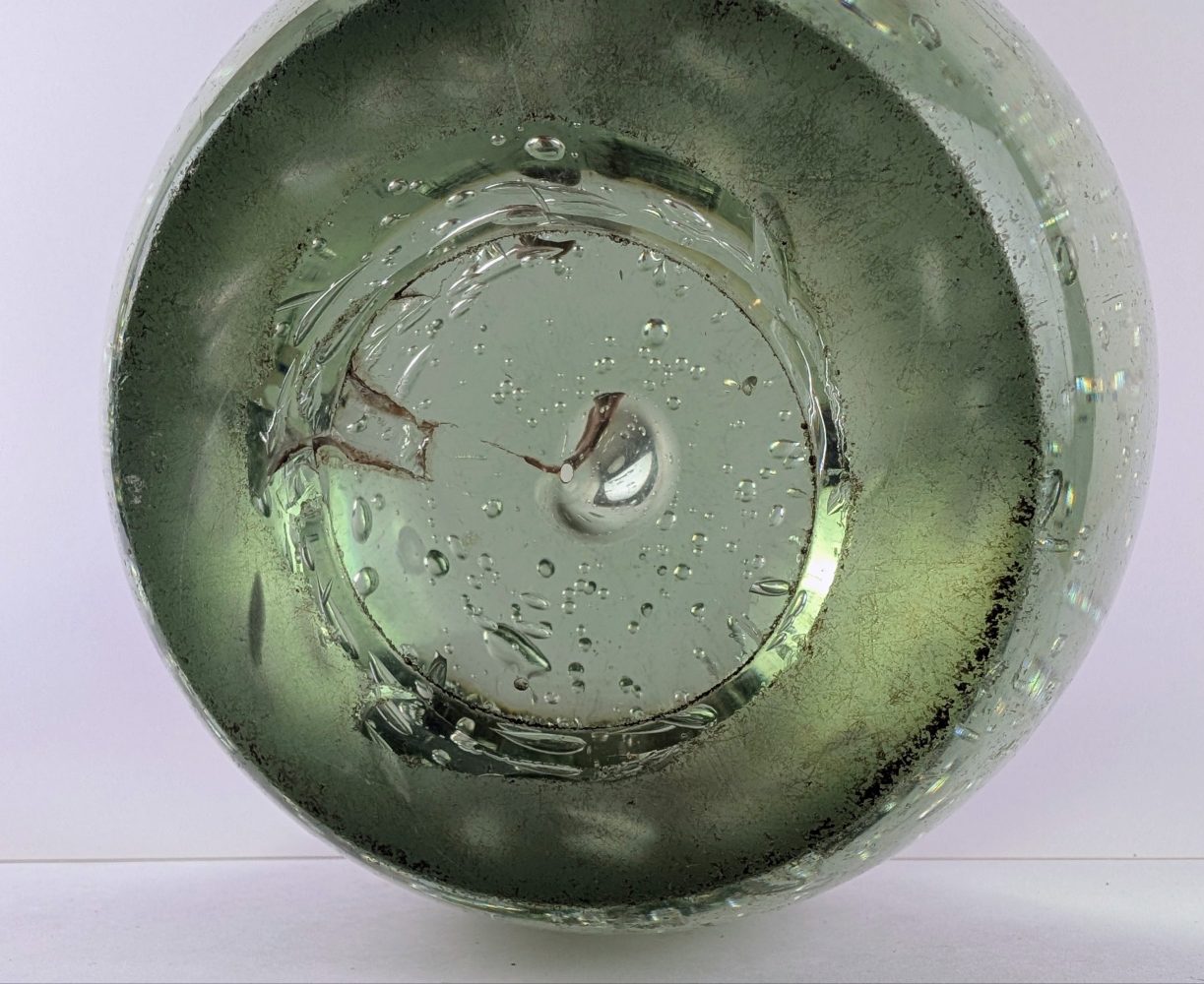 Large green glass dump with bubbles - Oaky Doke Vintage Home