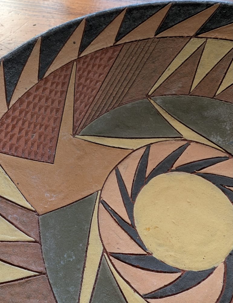 Vintage stoneware bowl with geometric design, Senghenedd Pottery | Oaky ...