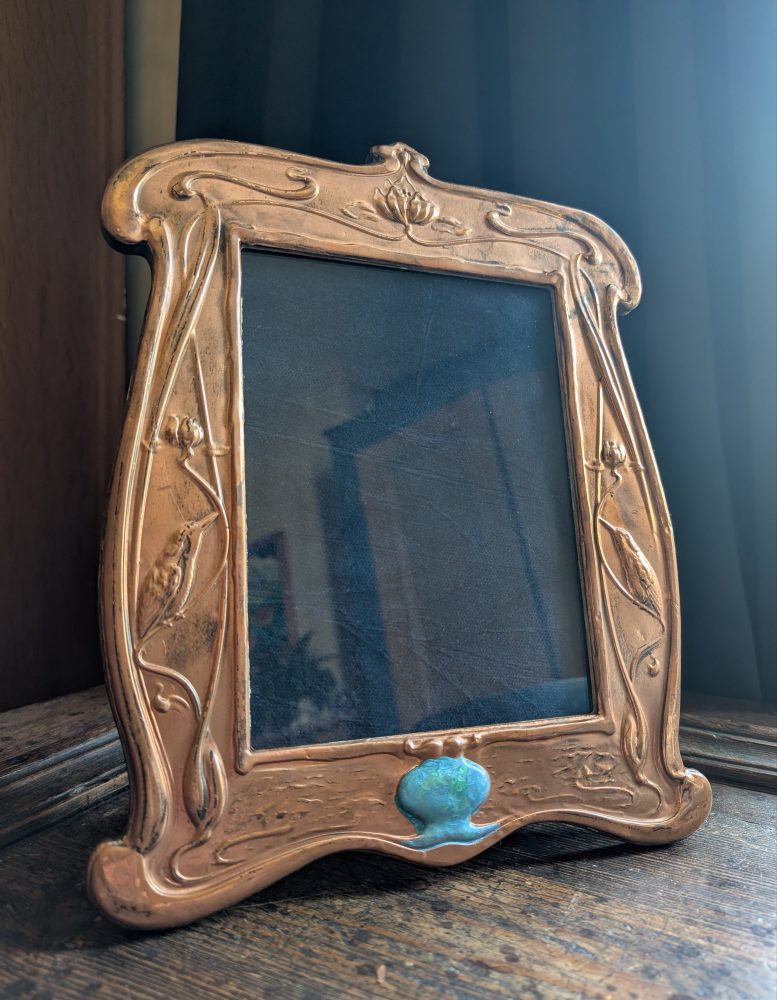 Large early 1900s original Art Nouveau copper and oak picture frame ...