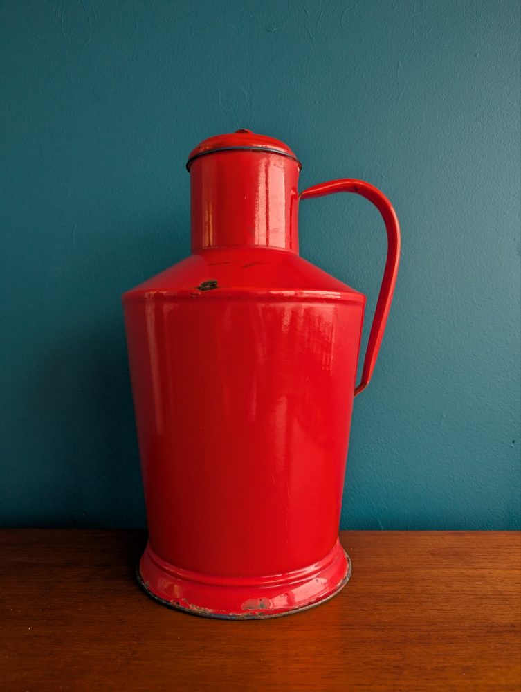 Large red enamel lidded vintage water jug | Oaky Doke Vintage Home