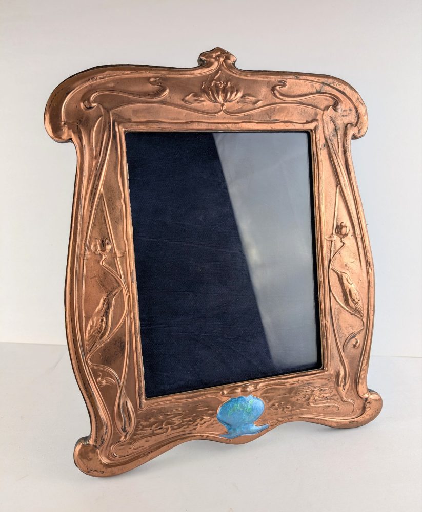 Large early 1900s original Art Nouveau copper and oak picture frame ...