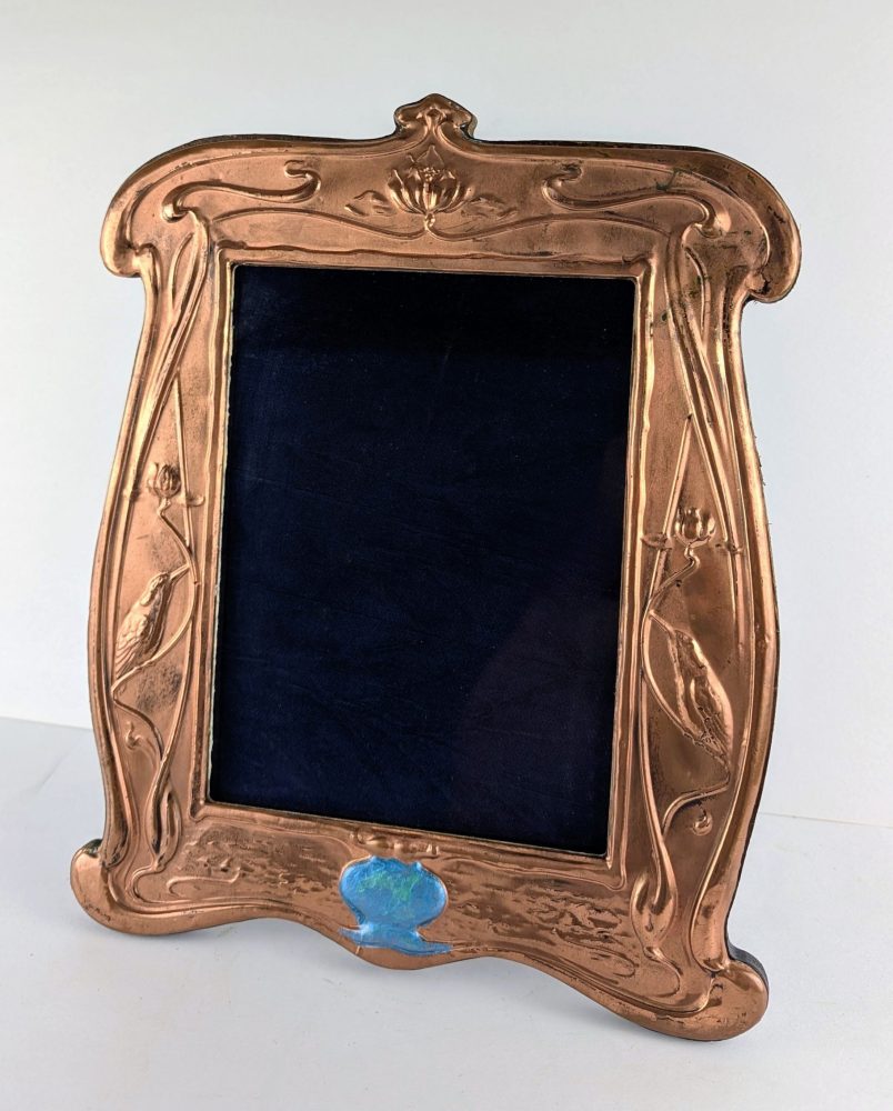Large early 1900s original Art Nouveau copper and oak picture frame ...