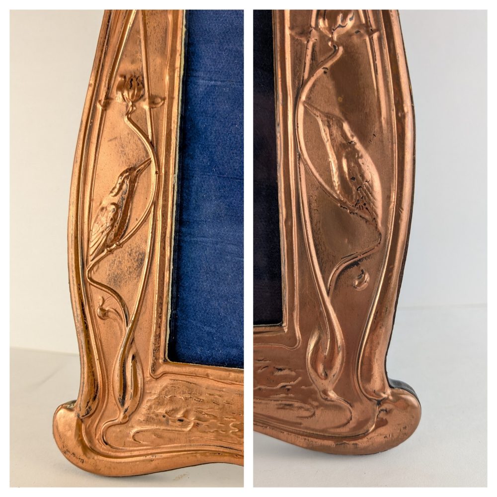 Large early 1900s original Art Nouveau copper and oak picture frame ...