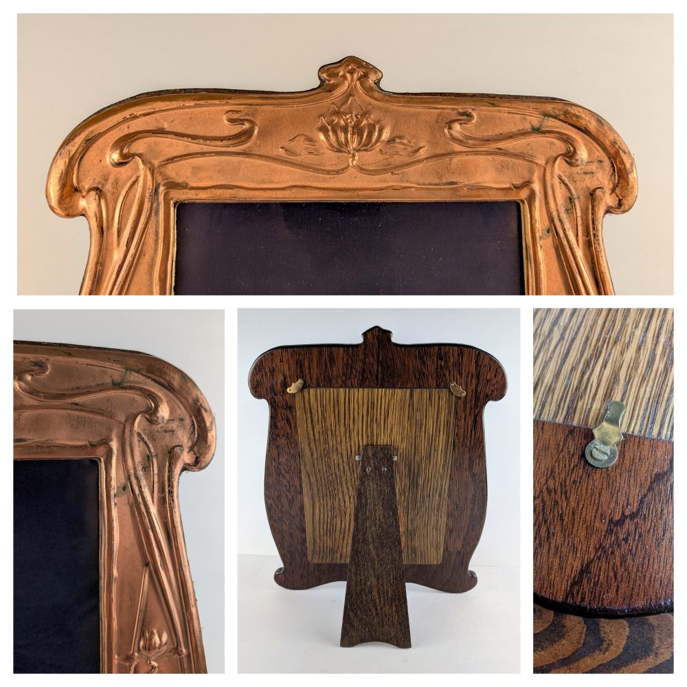 Large early 1900s original Art Nouveau copper and oak picture frame ...