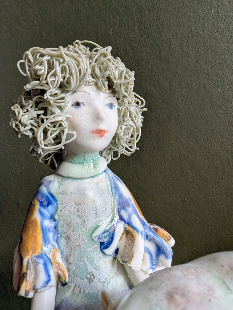 Porcelain figurine of woman riding a giant cat by Gillian Still b.1939 ...