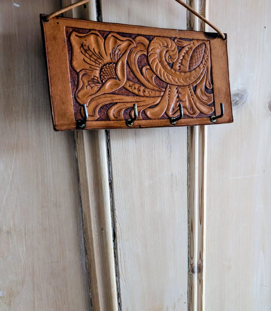 Hand embossed leather panel with hooks | Oaky Doke Vintage Home