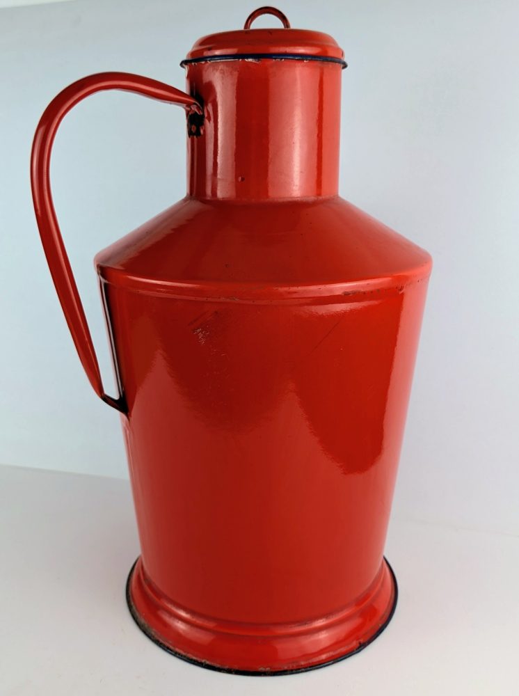 Large red enamel lidded vintage water jug | Oaky Doke Vintage Home