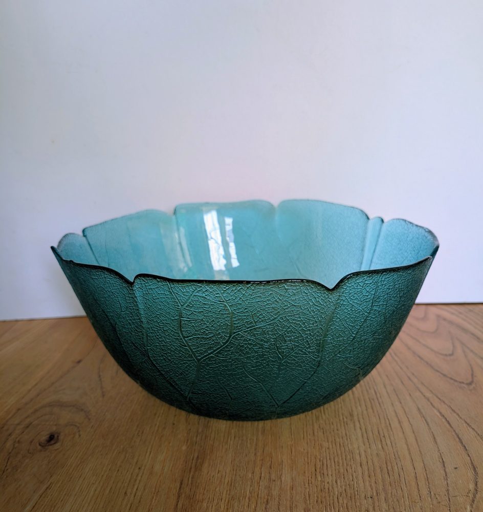 Large French turquoise leaf bowl | Oaky Doke Vintage Home