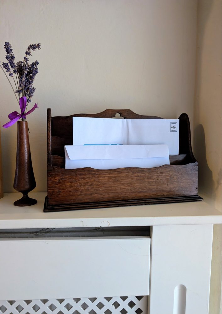 Late Victorian oak letter rack | Oaky Doke Vintage Home