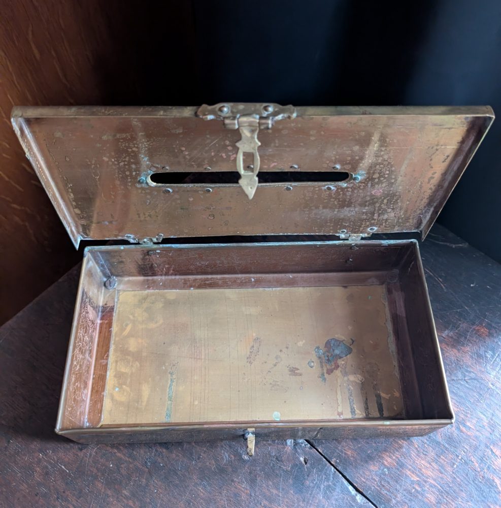 Ornately embossed brass tissue box | Oaky Doke Vintage Home